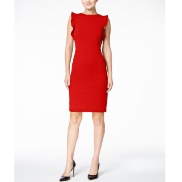 Calvin Klein | Dresses | Calvin Klein Ruffle Sleeve Sheath Dress Sz 2 ...